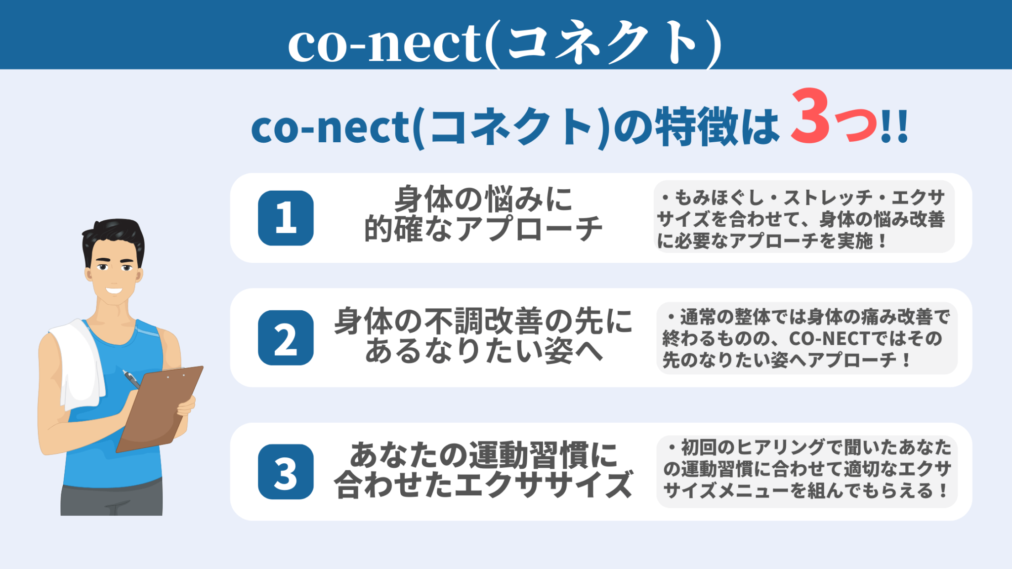 【口コミ評判】co-nect(コネクト)はどんな人が通う？料金や効果に関して徹底解説！ | GYM-TERAS